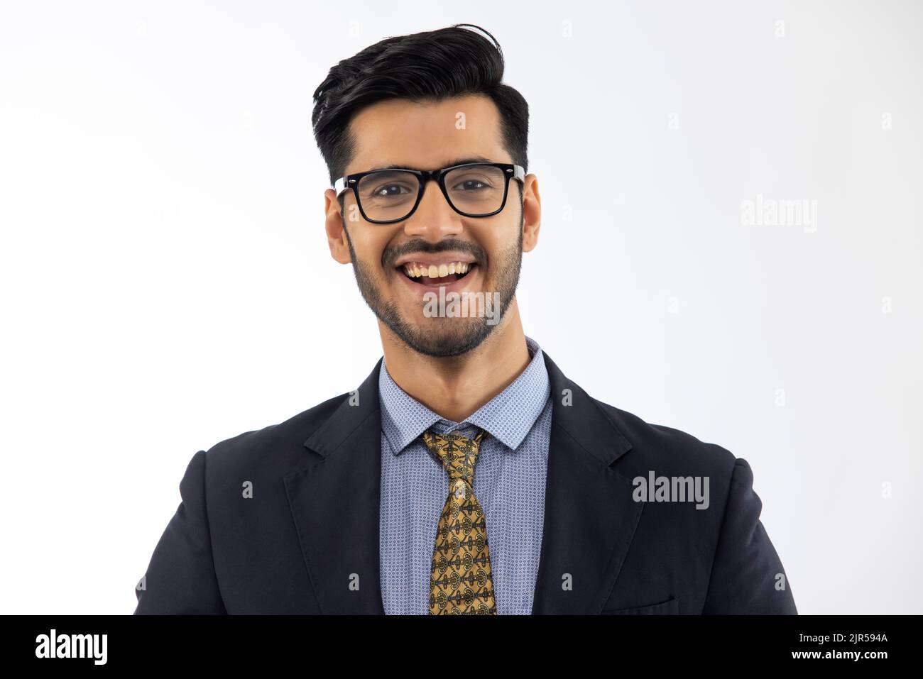Portrait of a corporate employee in formal business suit smiling ...