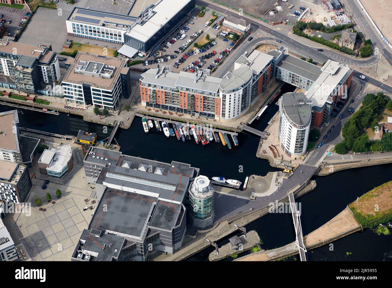 An aerial photograph of Clarence Dock the Royal Armouries Museum, and ...