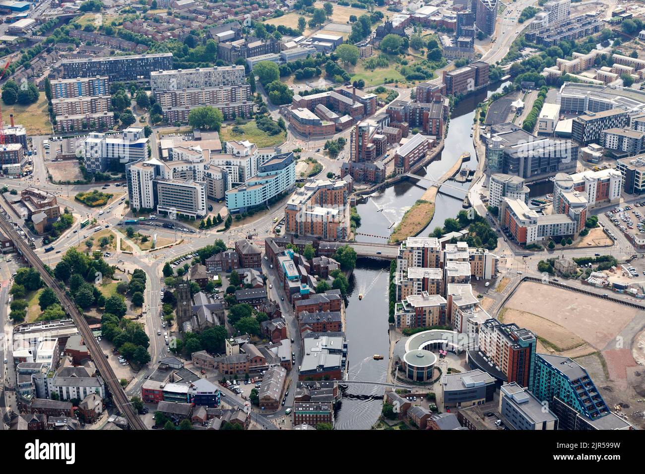 An aerial photograph of Clarence Dock the Royal Armouries Museum, and ...