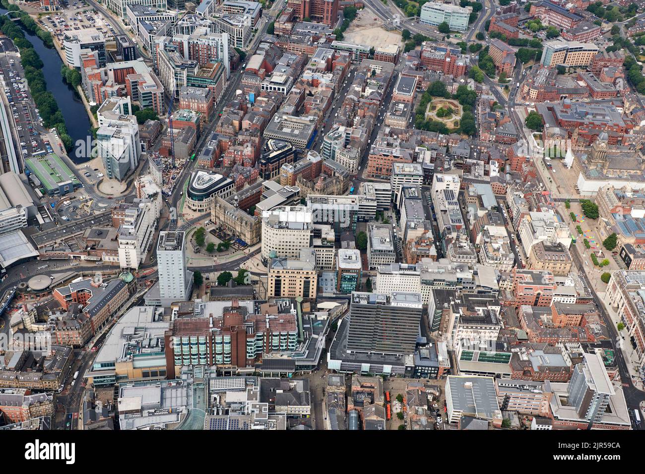 An aerial photograph of Leeds City Centre business area, west Yorkshire ...