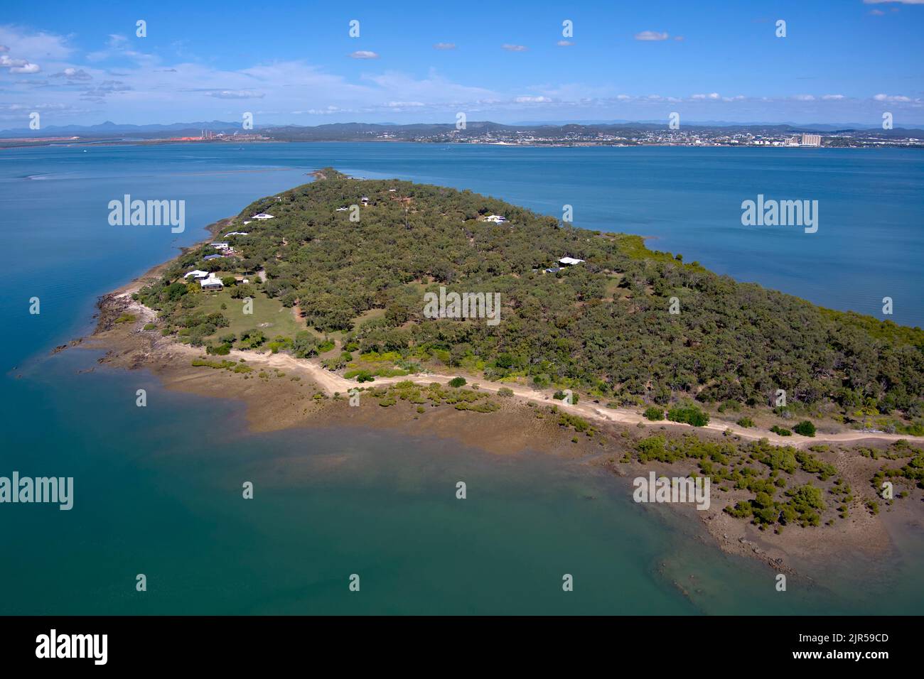 Aerial panorama of Quoin Island in Gladstone harbour Queensland ...