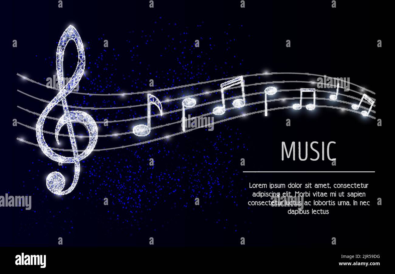 Vector polygonal art style treble clef with musical notes. Low poly ...
