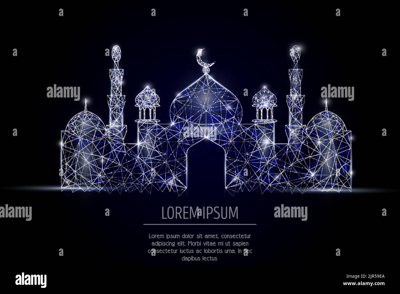 Vector polygonal art style islamic mosque. Low poly wireframe mesh with ...