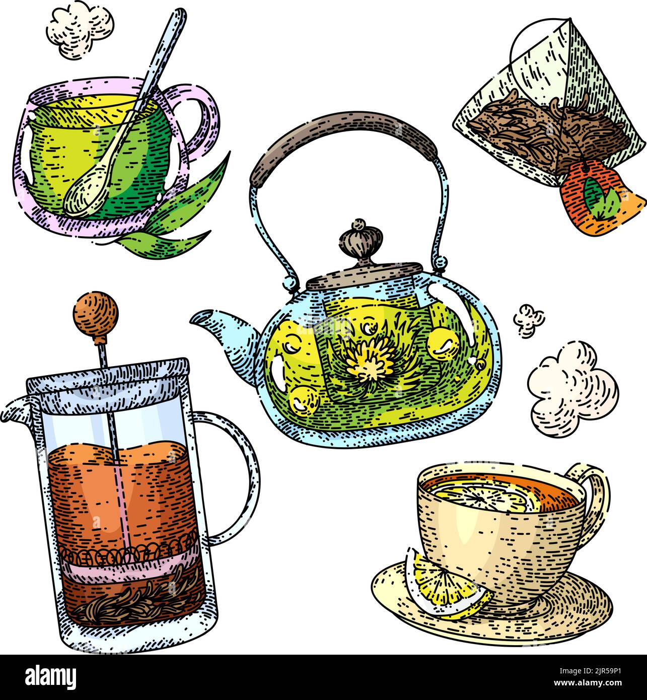 tea cup drink set sketch hand drawn vector Stock Vector Image & Art - Alamy