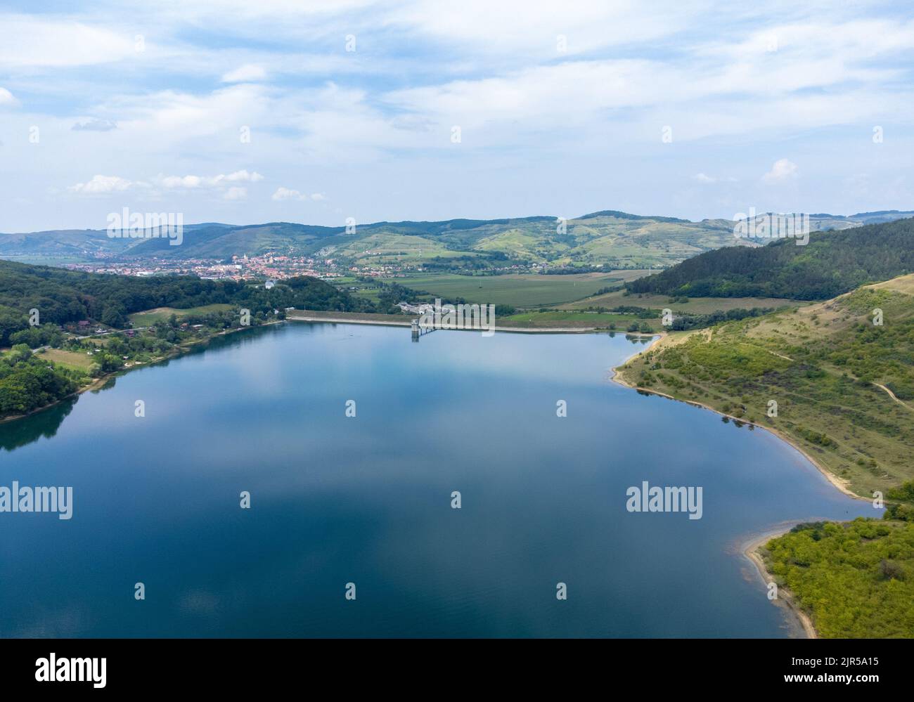 an aerial view of Bezid lake - Romania, drone Stock Photo - Alamy