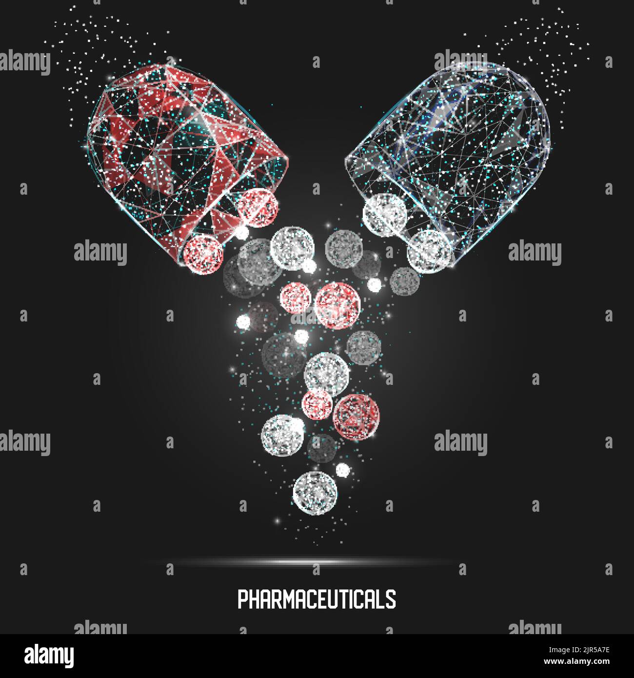 Vector polygonal art style open pharmaceutical capsule. Low poly ...