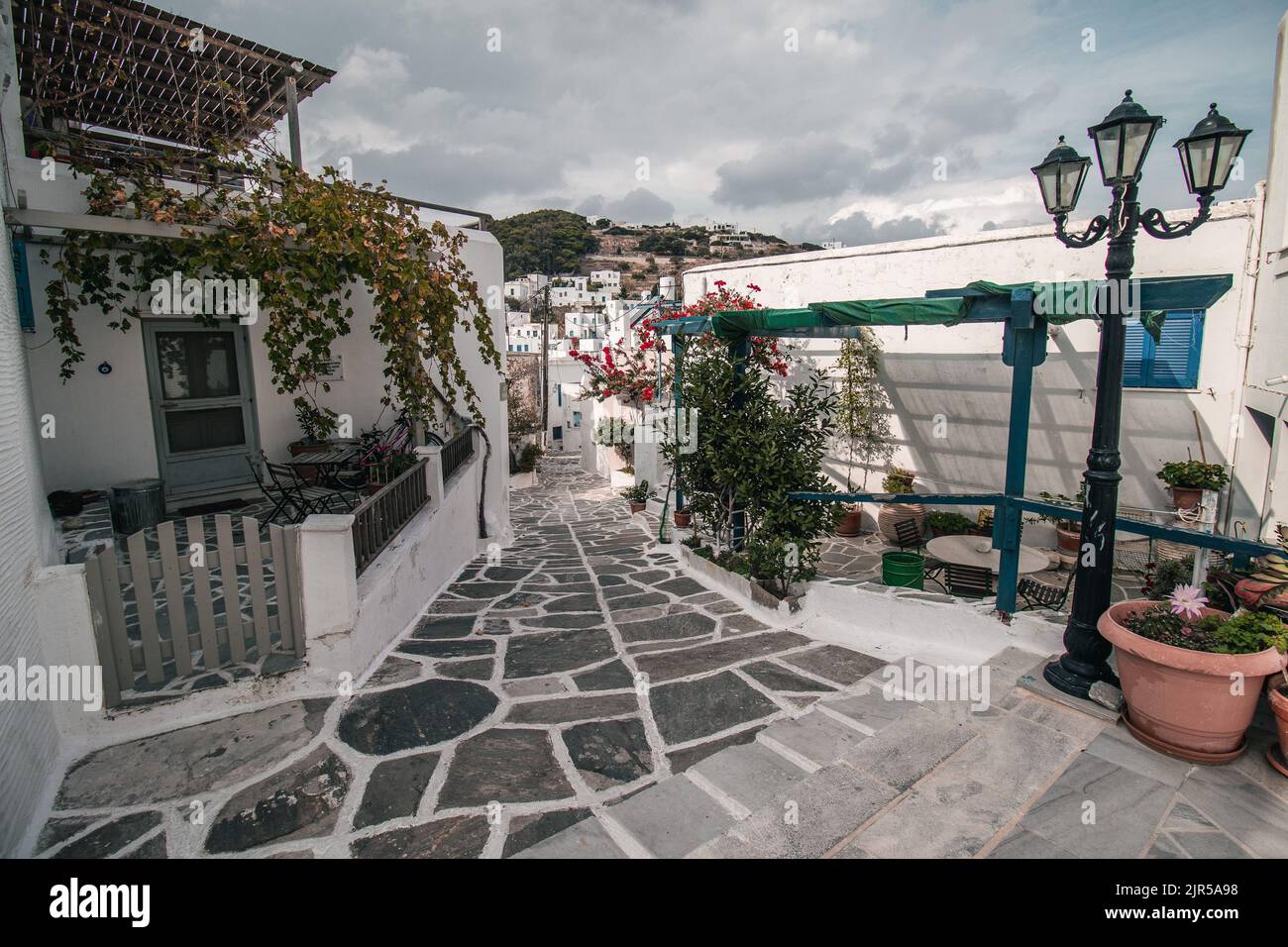 The beautiful houses and streets in the village of Lefkes in Paros ...