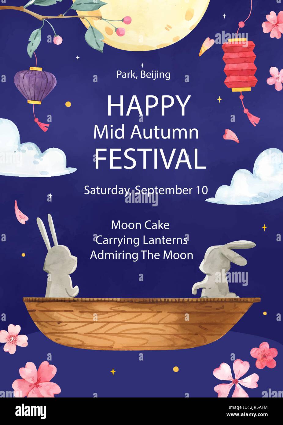 Watercolor poster template for mid autumn festival celebration Vector ...