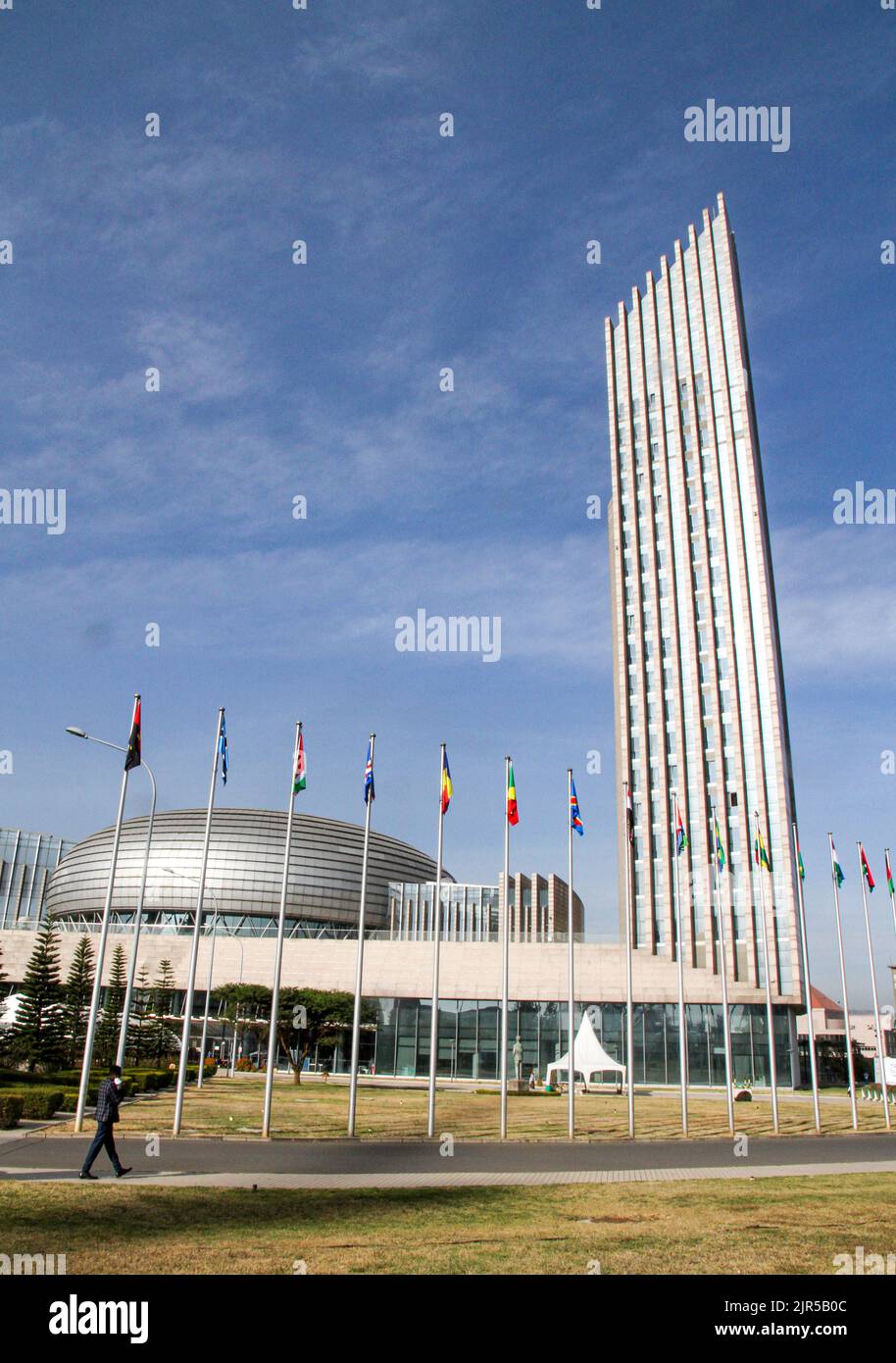 Partial view of the African Union headquarters during the opening of ...