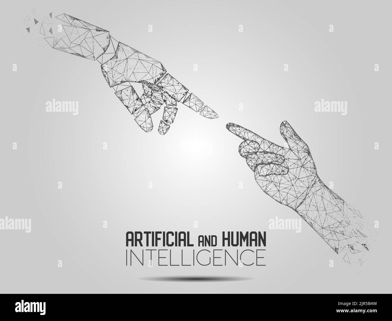 Vector polygonal art style artificial and human intelligence touching ...