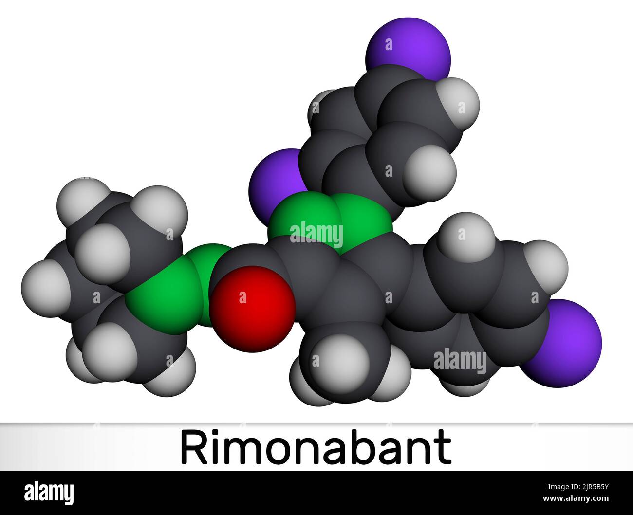Rimonabant molecule. It is anorectic anti-obesity drug. Molecular model ...