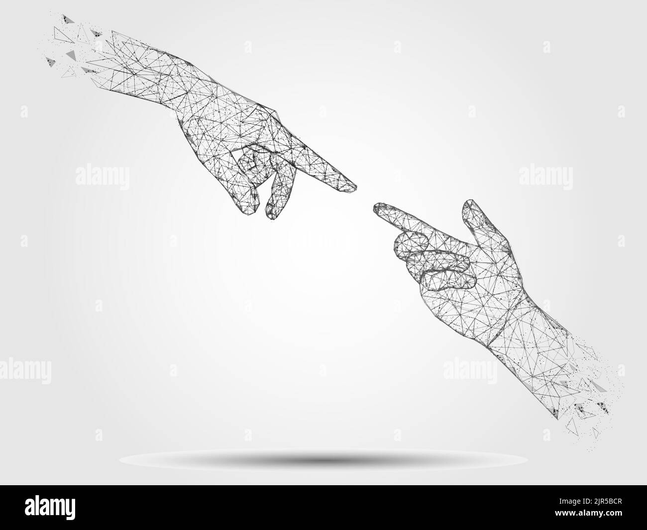 Vector polygonal art style human touching hands. Low poly wireframe ...