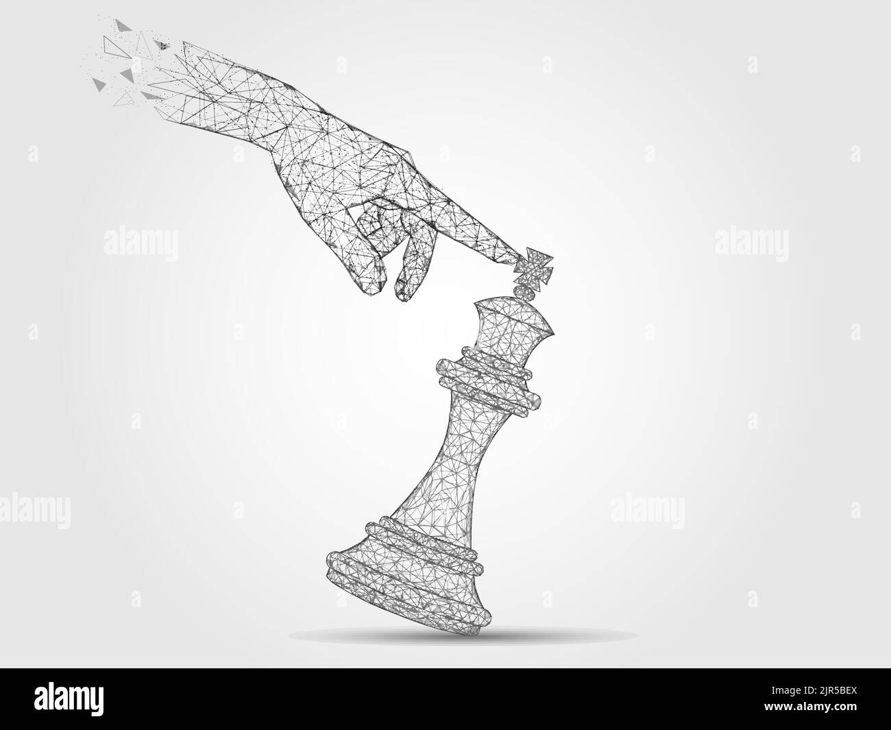 Vector polygonal art style finger tilting king chess piece. Low poly ...