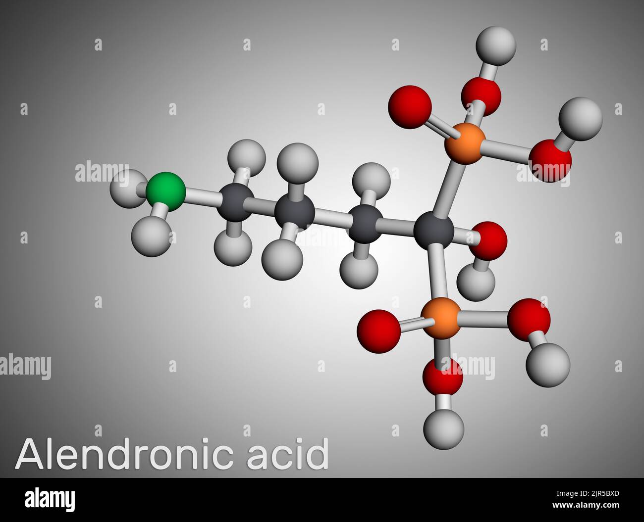 Alendronic acid molecule. It is bisphosphonate drug, used for treatment ...
