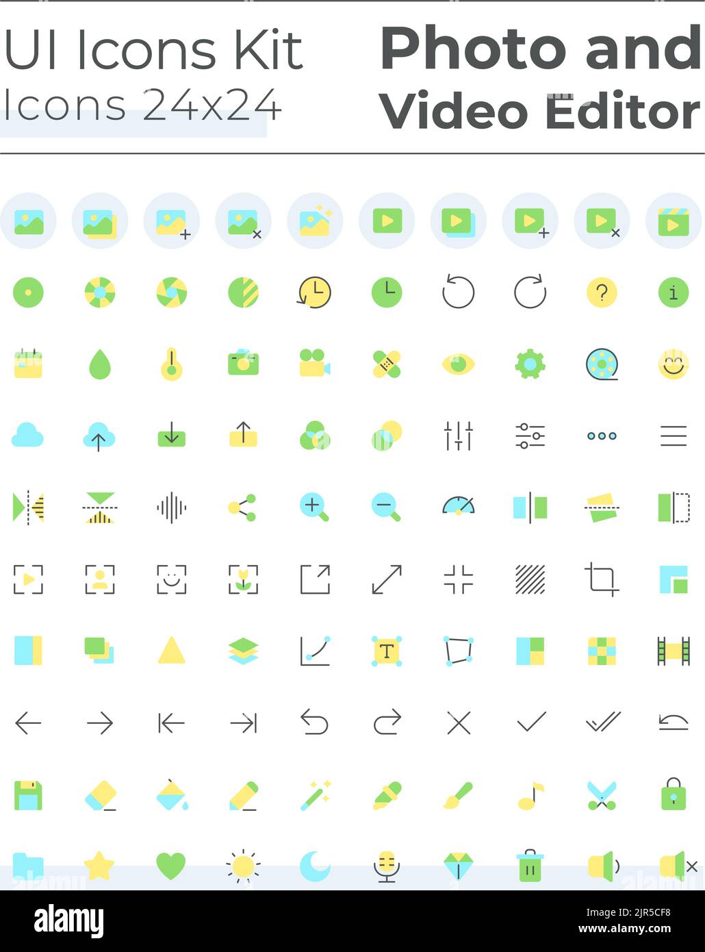 Photo and video editor tools flat color ui icons set Stock Vector Image ...