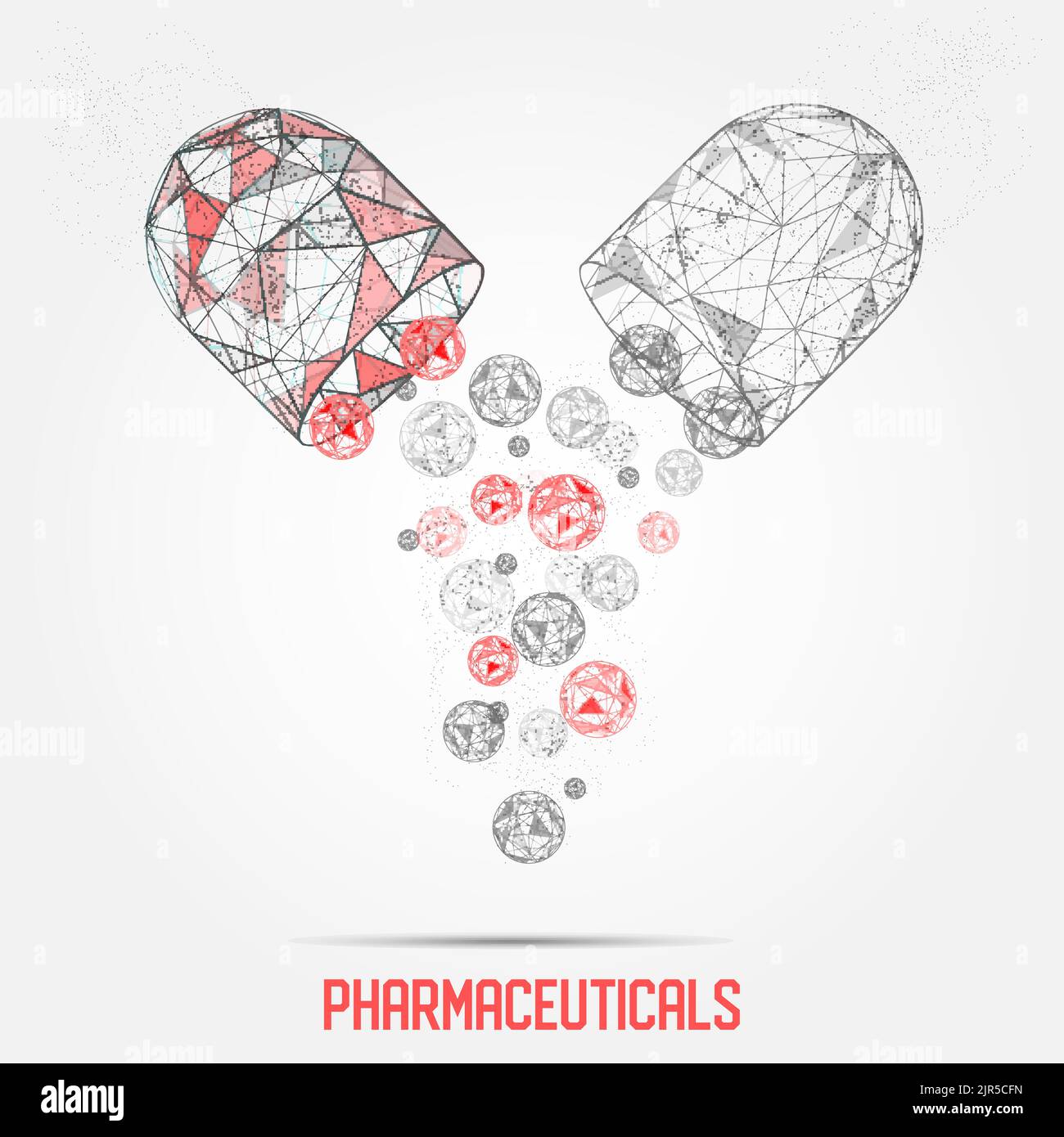 Vector polygonal art style open pharmaceutical capsule. Low poly ...