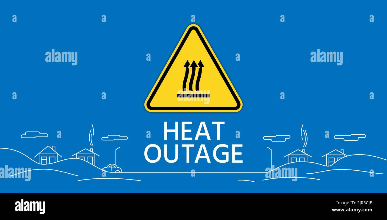 Heat outage web banner. Triangle warning sign with wavy arrows. Vector ...
