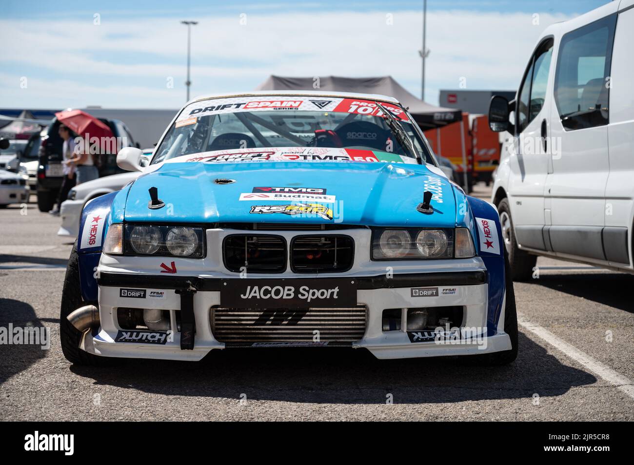 A white and blue BMW E36 ready for a drifting race Stock Photo - Alamy