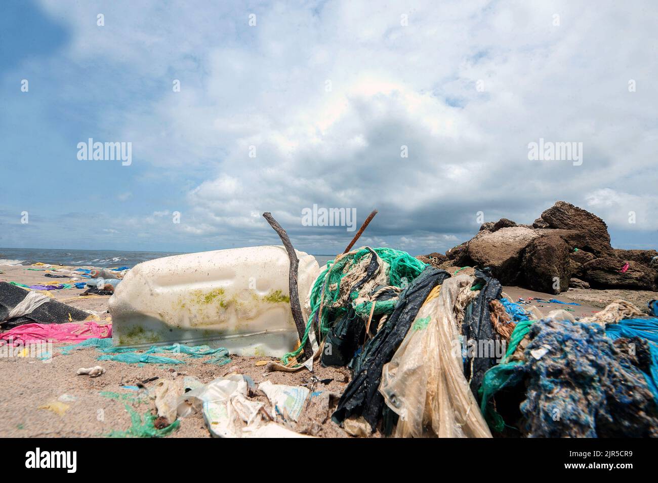 A pile of garbage dragging on a beach in Libreville, August 11, 2019 ...