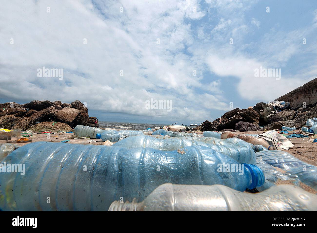 A pile of garbage dragging on a beach in Libreville, August 11, 2019 ...