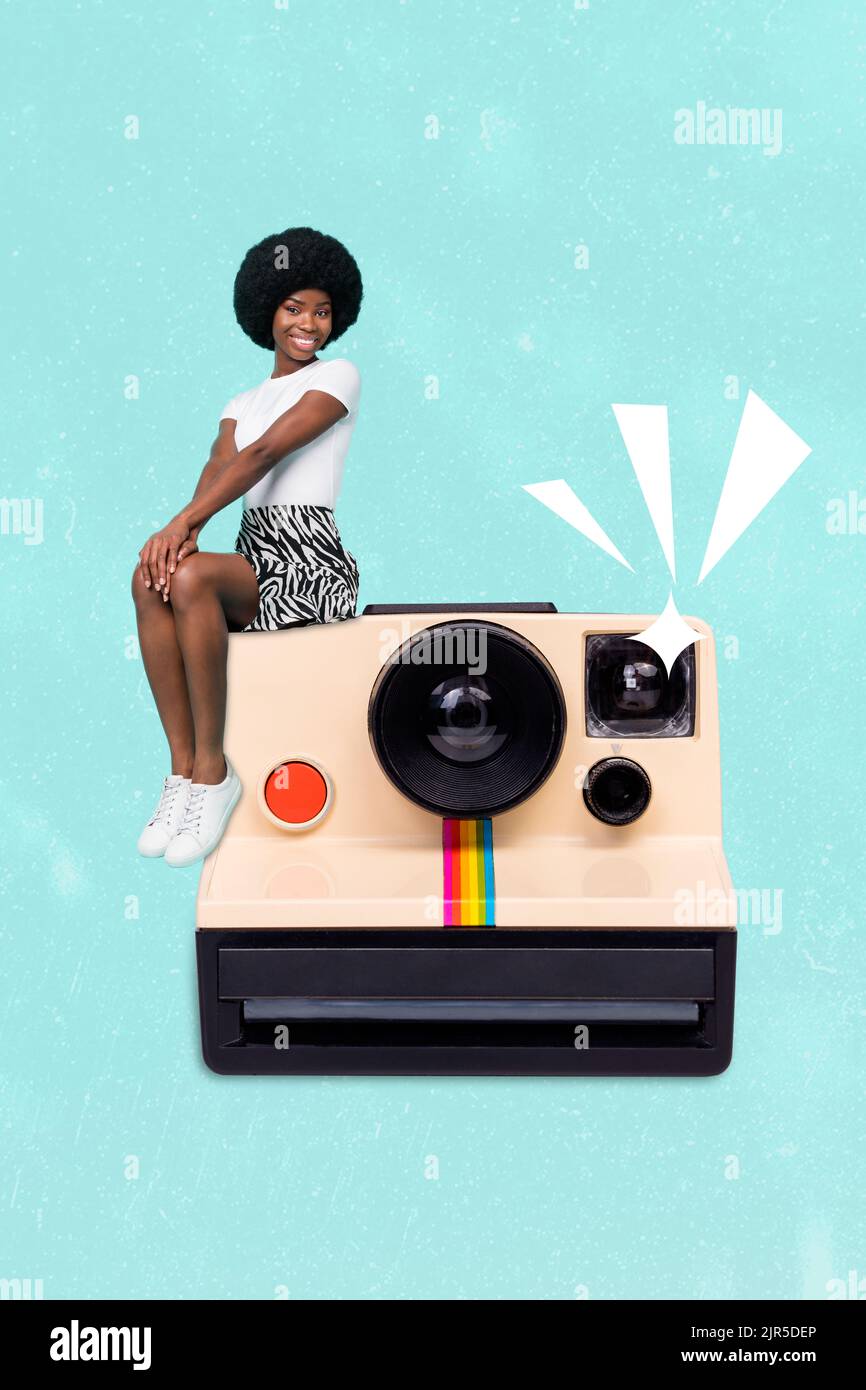 Photo artwork minimal picture of funny funky lady sitting big photo ...