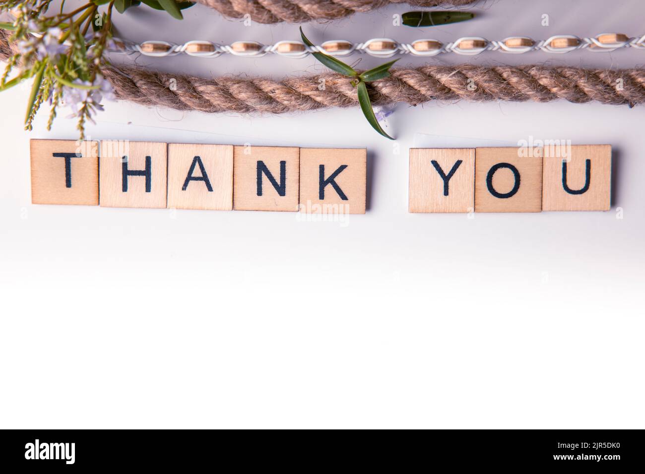 A top view shot of wooden cubes saying the word thank you Stock Photo ...