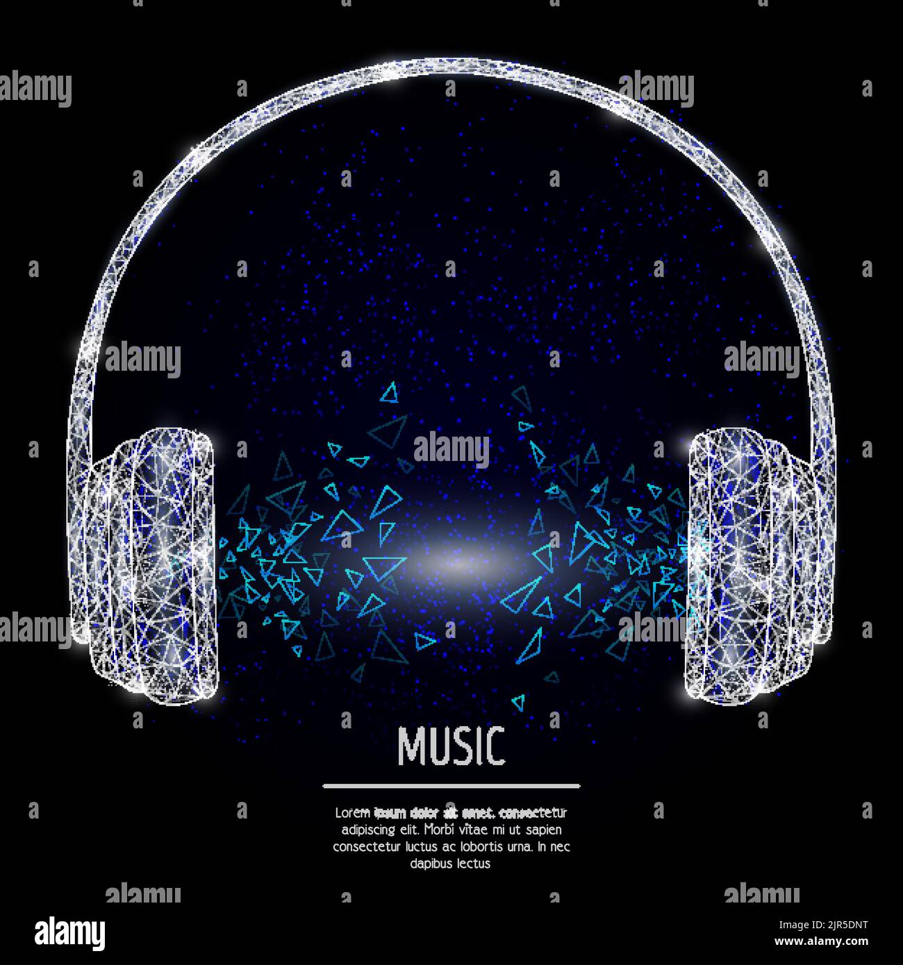 Vector polygonal art style headphones. Low poly wireframe mesh with ...