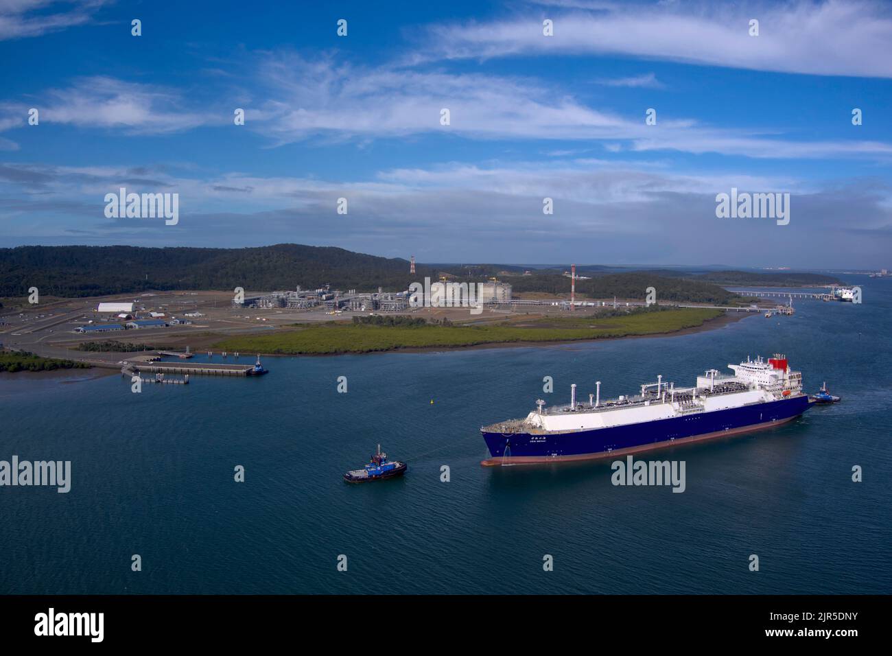 Aerial of LNG Tanker Cesi Beihai berthing at CESI LNG Terminal One for ...