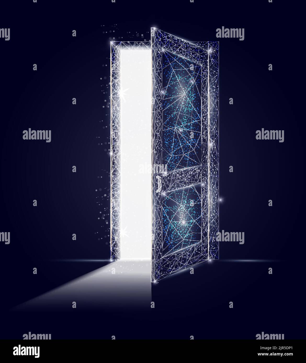 Vector polygonal art style open door. Low poly wireframe mesh with ...