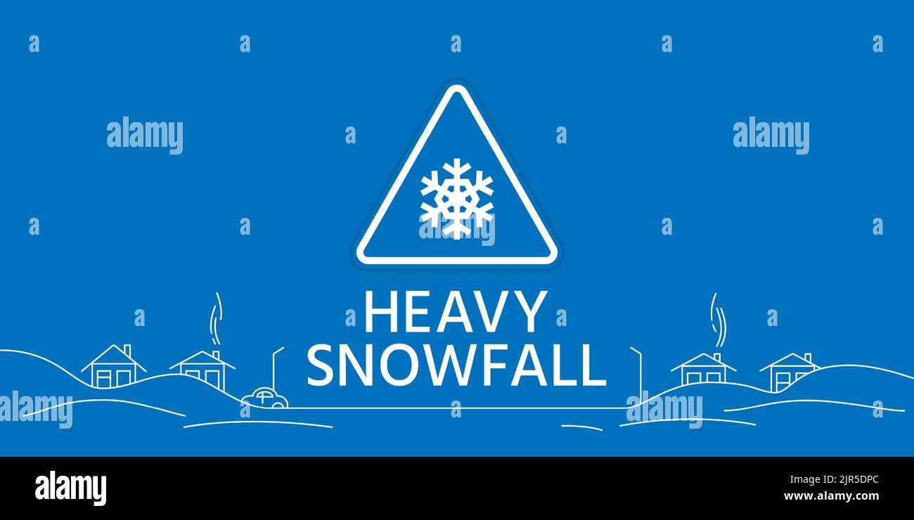 Heavy snowfall web banner has a warning sign with a snowflake symbol ...