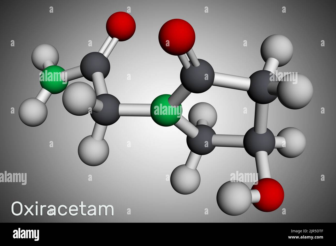 Oxiracetam molecule. It is is a nootropic drug of the racetam family ...