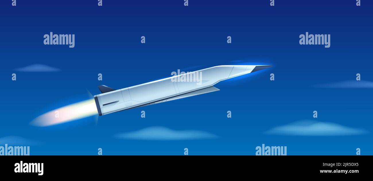 Hypersonic missile is flying in the sky. Missile in a diagonal ...