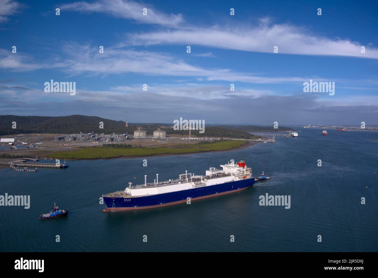 Aerial of LNG Tanker Cesi Beihai berthing at CESI LNG Terminal One for ...