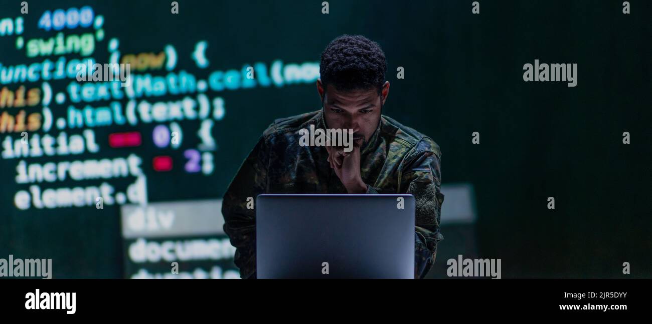 Hacker in military unifrorm on dark web, cyberwar concept Stock Photo ...
