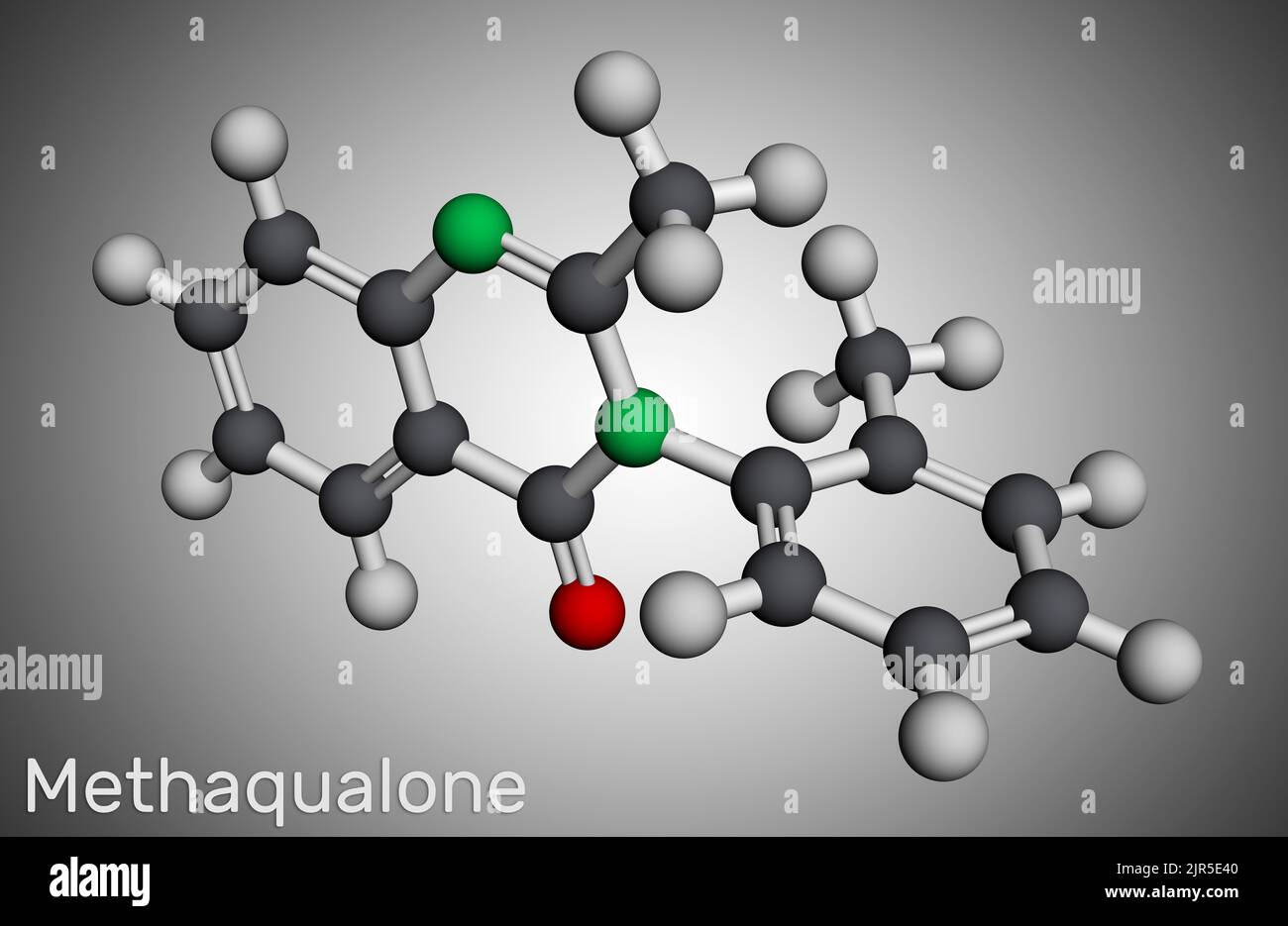 Methaqualone molecule. It is sedative, hypnotic drug, used to treat ...