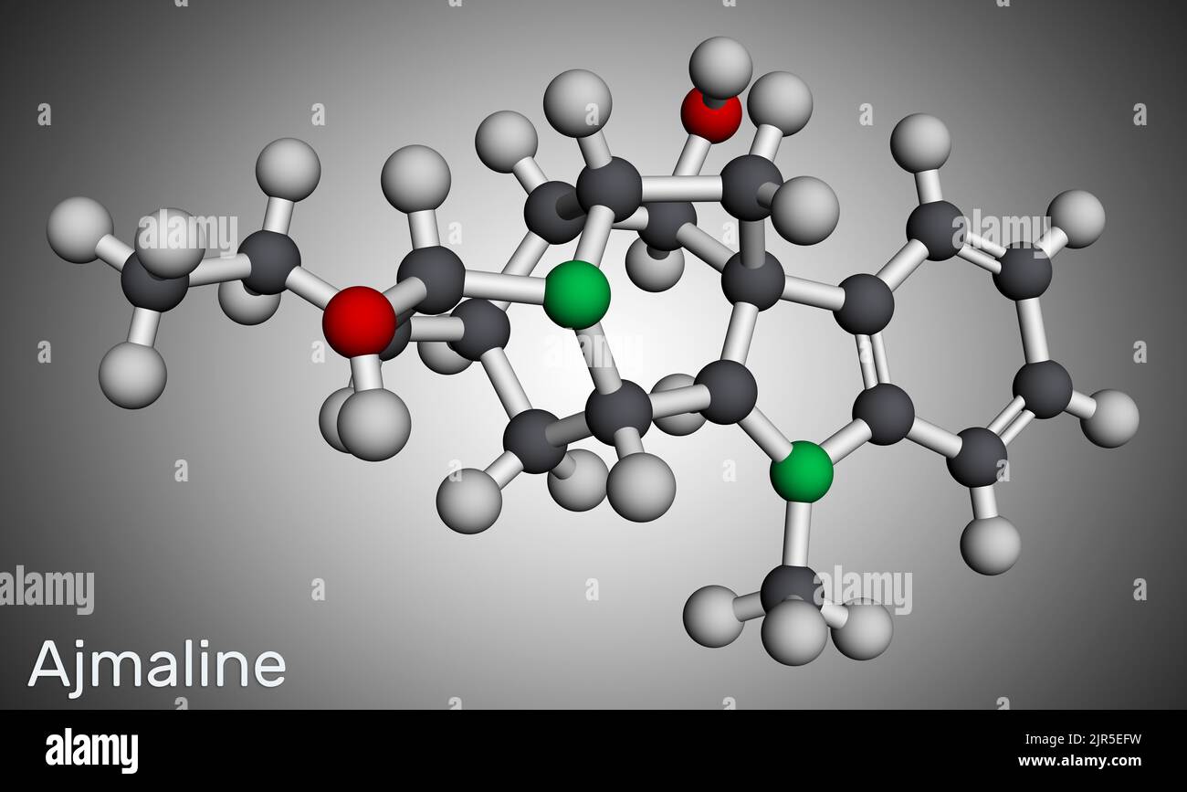 Ajmaline molecule. It is alkaloid, antiarrhythmic used to manage a ...