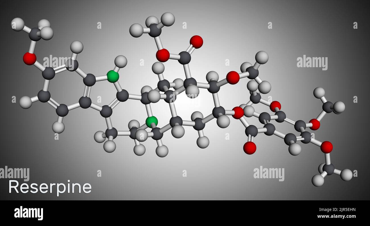 Reserpine alkaloid molecule. It is antihypertensive drug, used for the ...