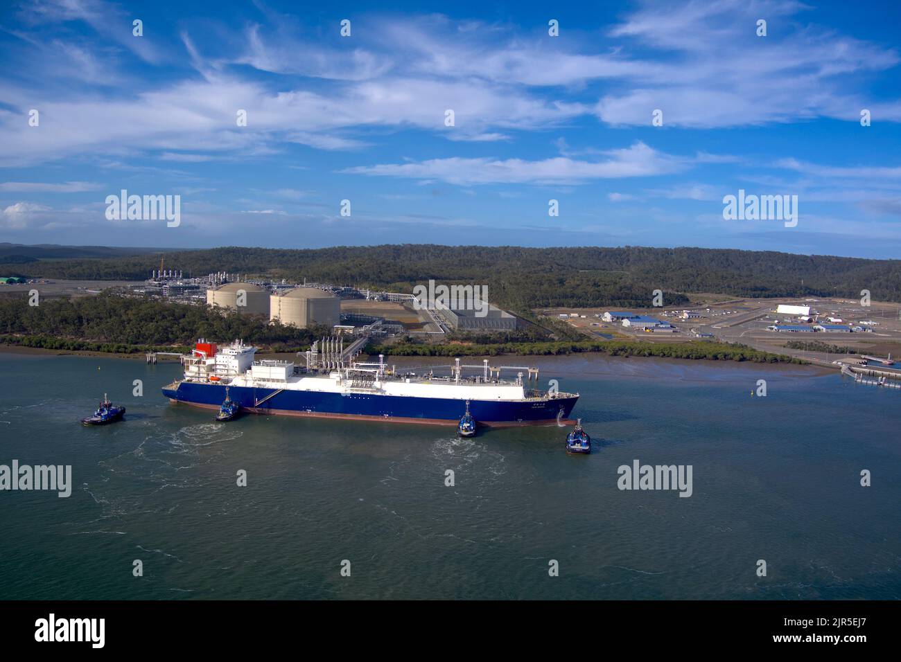 Aerial of LNG Tanker Cesi Beihai berthing at CESI LNG Terminal One for ...