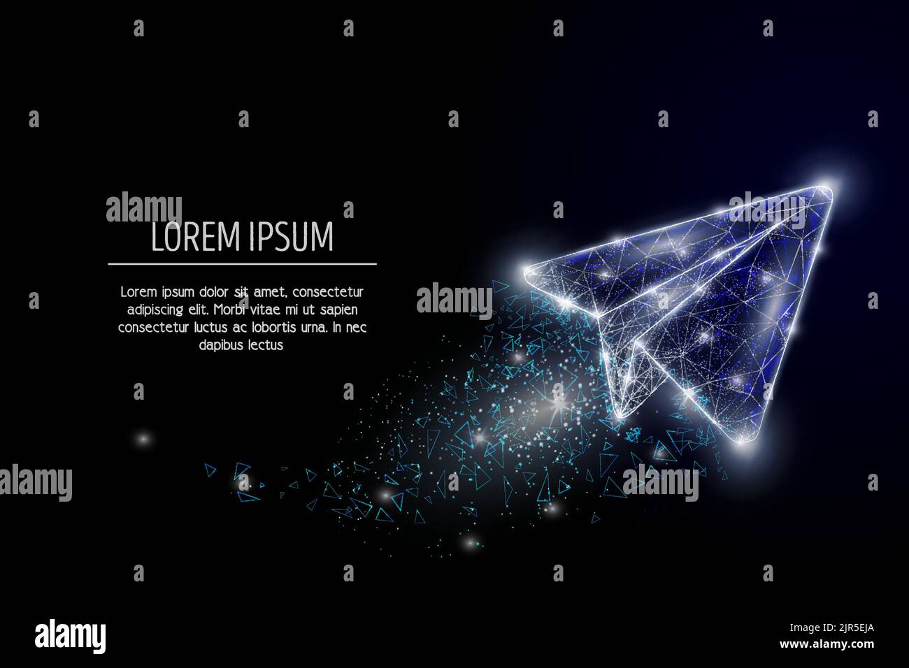 Vector polygonal art style paper airplane. Low poly wireframe mesh with ...