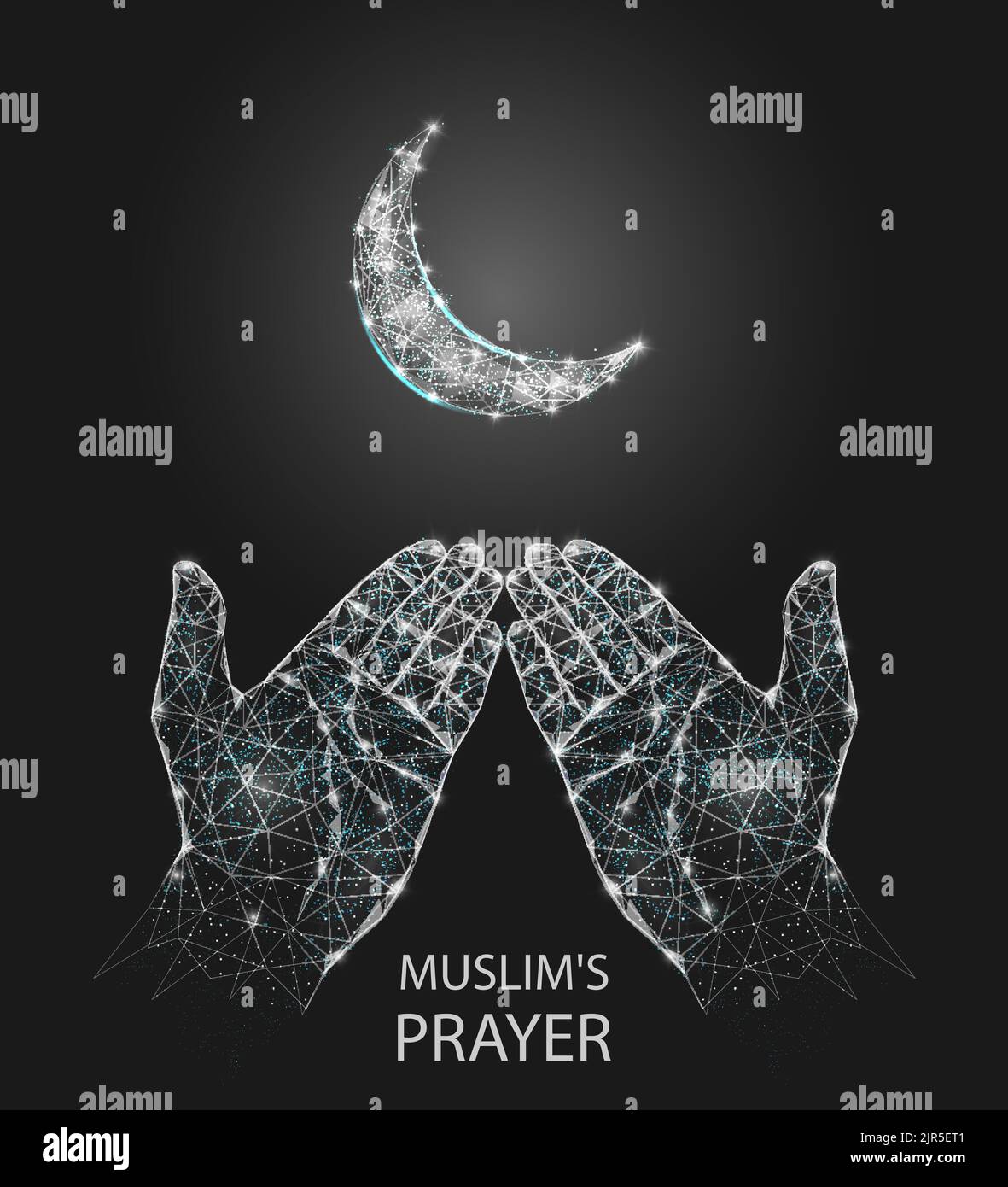 Vector polygonal art style muslim prayer hands with moon. Low poly ...