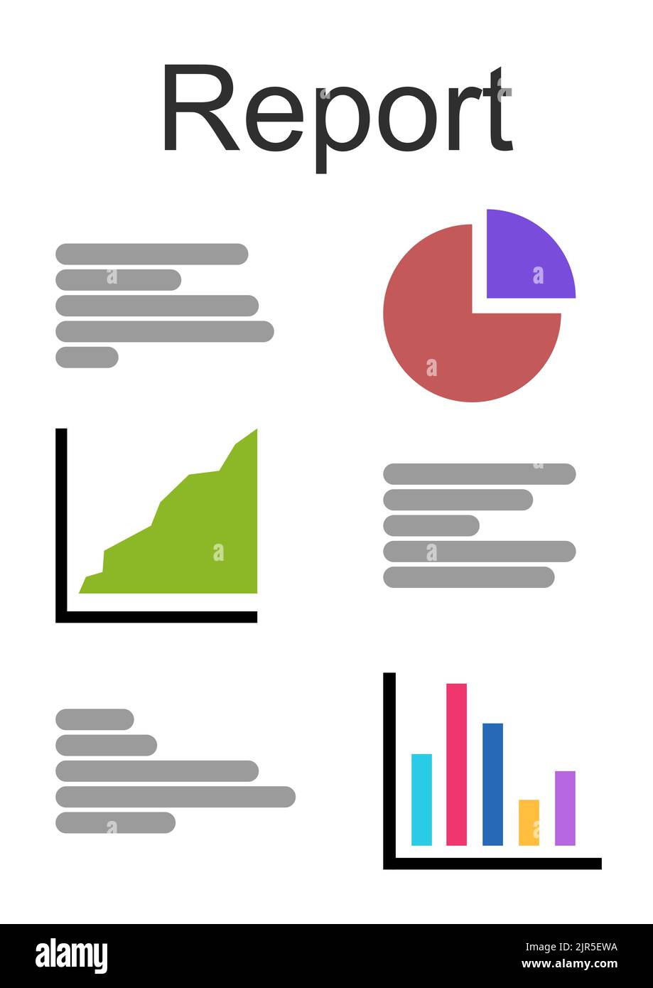 An A4 report sheet illustration with different colored graphs and ...