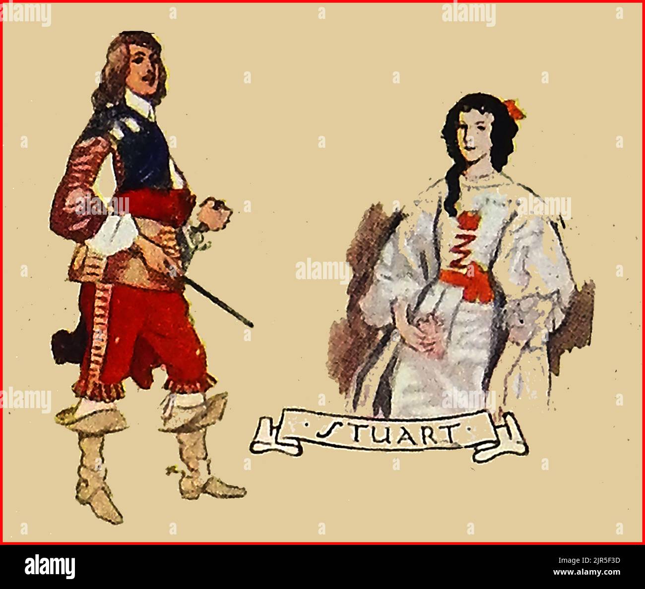 FASHIONS IN BRITAIN - An old coloured image showing typical clothing in ...