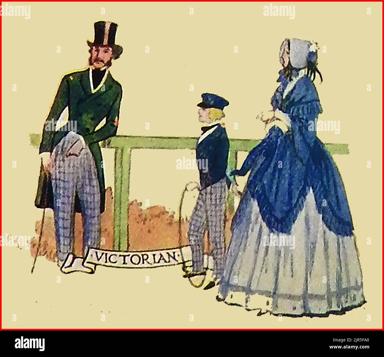 FASHIONS IN BRITAIN - An old coloured image showing typical clothing in ...