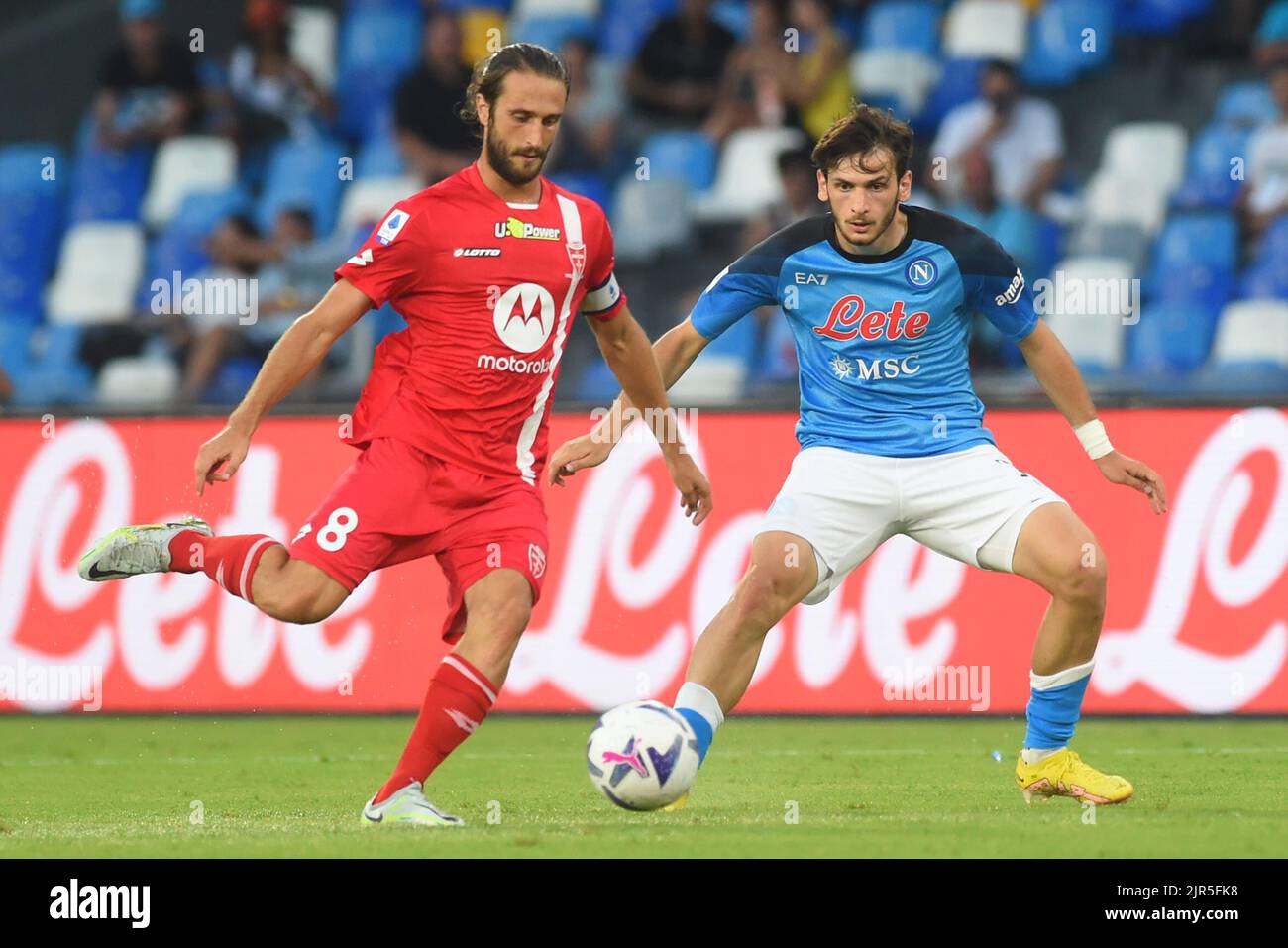 Napoli, Italy. 21st Aug, 2022. Khvicha Kvaratskhelia (SSC Napoli) and ...