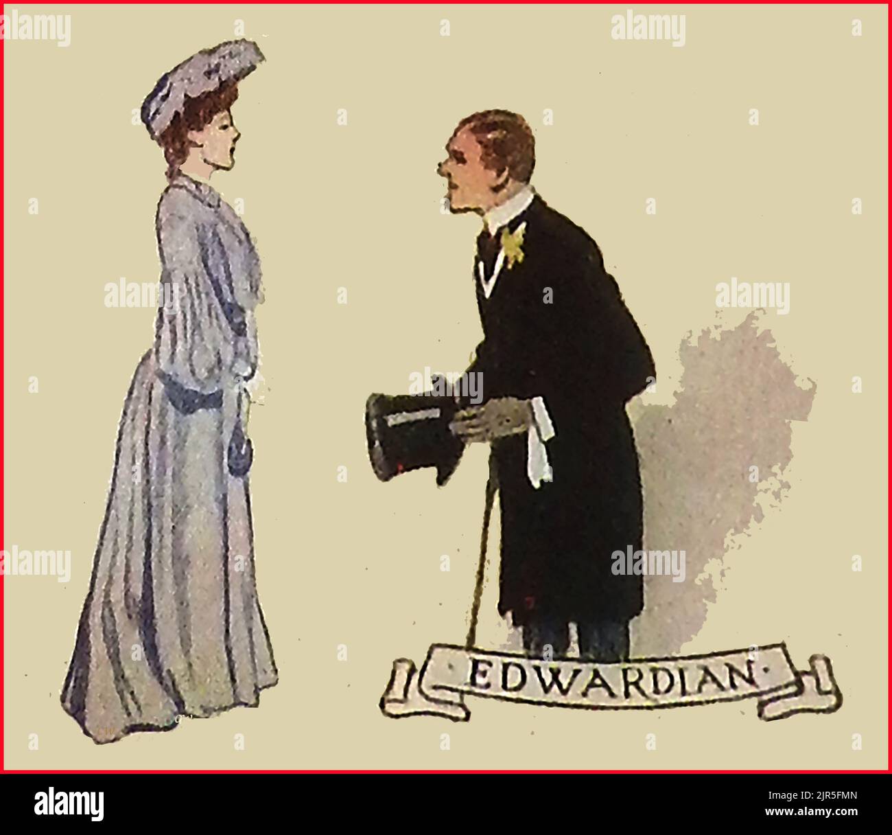 FASHIONS IN BRITAIN - An old coloured image showing typical clothing in ...