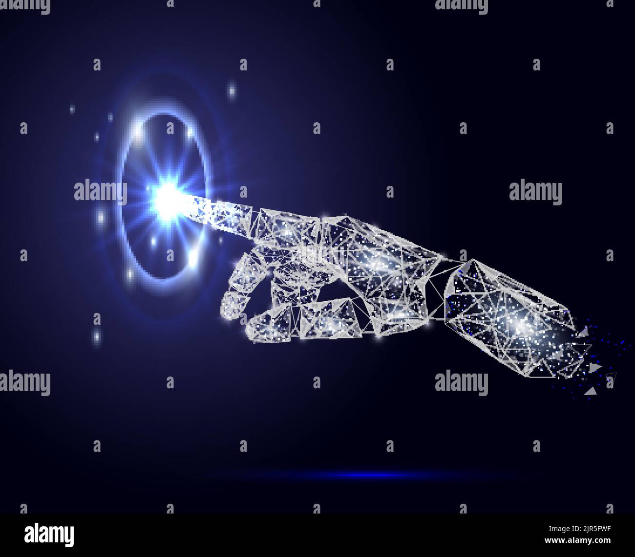 Vector polygonal art style hand touch gesture. Low poly wireframe mesh ...