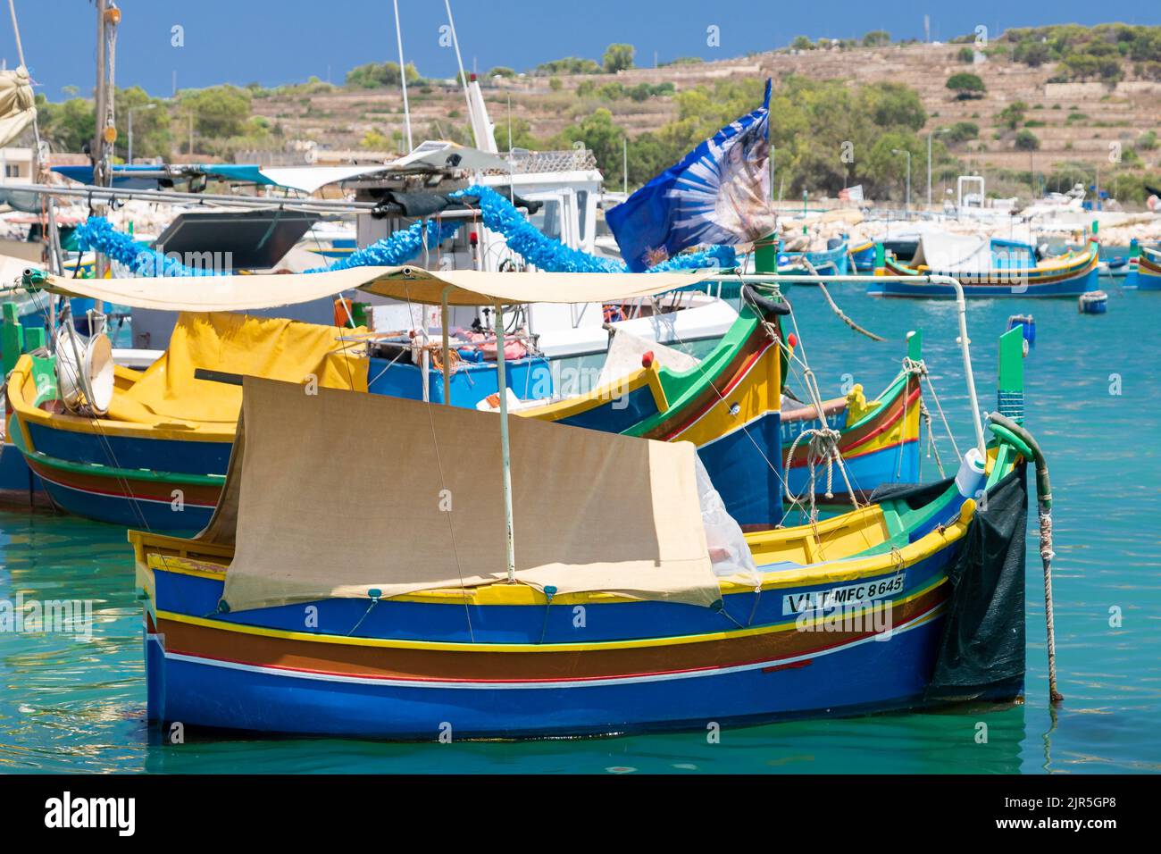 A close up view of a traditional fishing boat from the Maltese islands ...