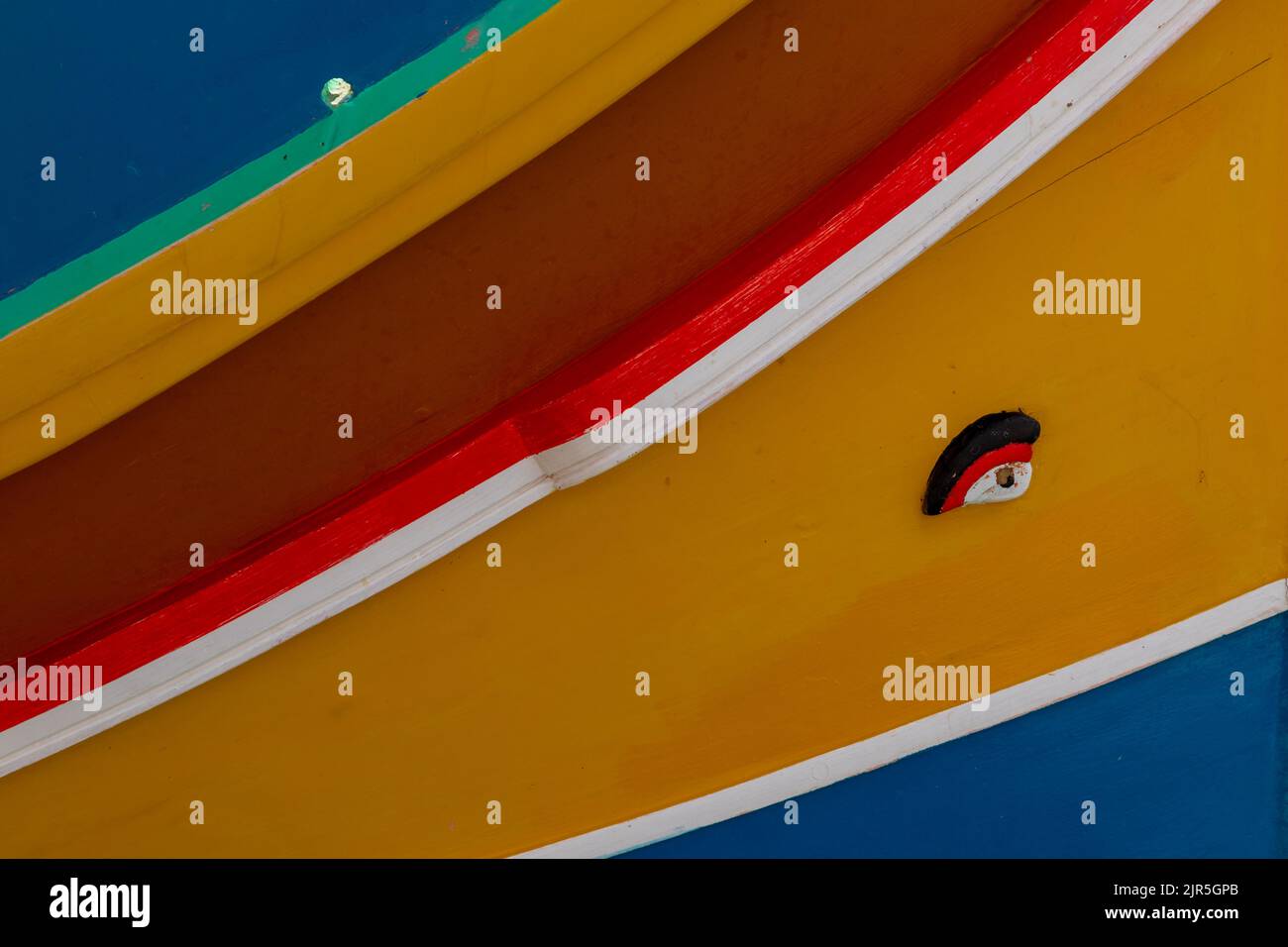 A close up view of a traditional fishing boat from the Maltese islands ...