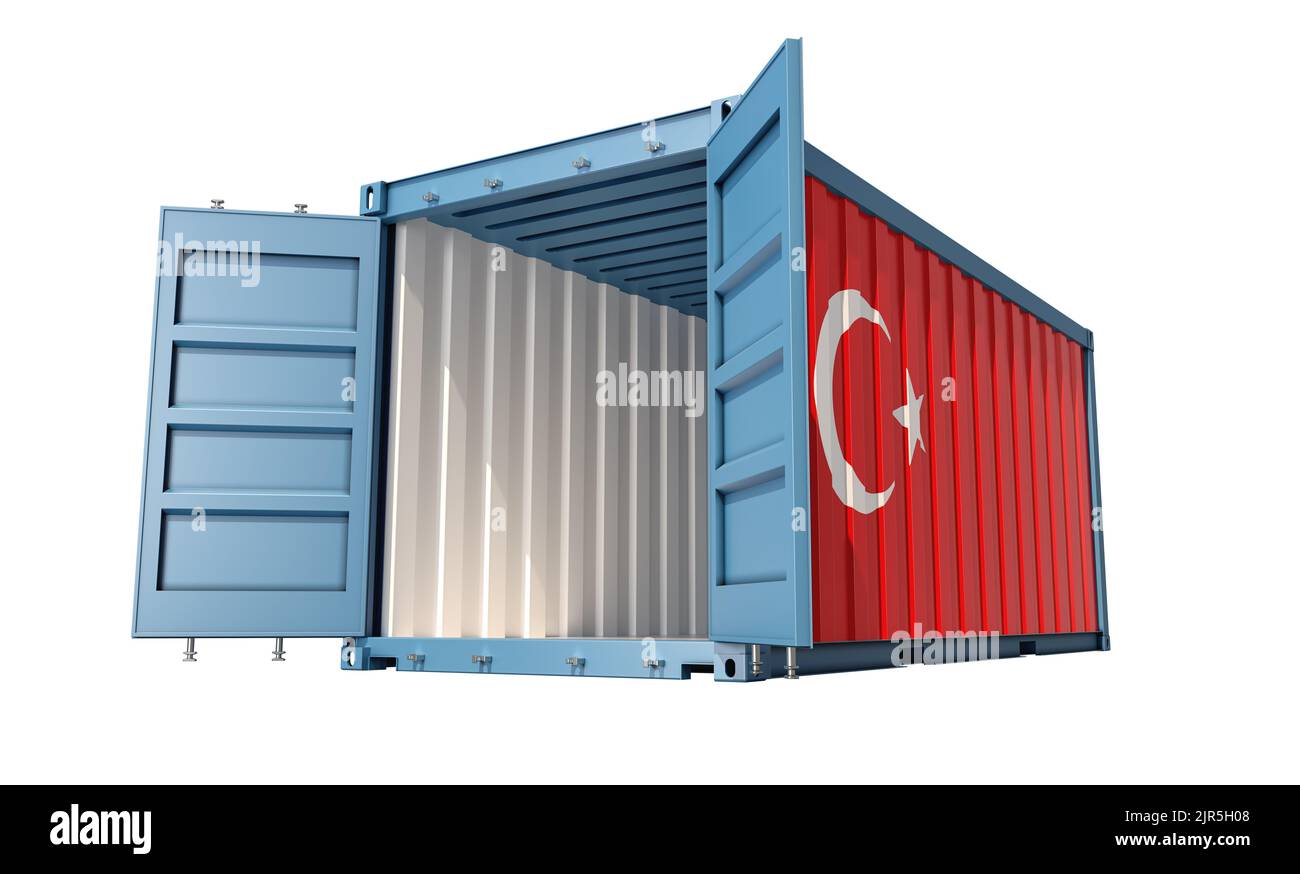 Cargo Container with open doors and Turkey national flag design. 3D ...