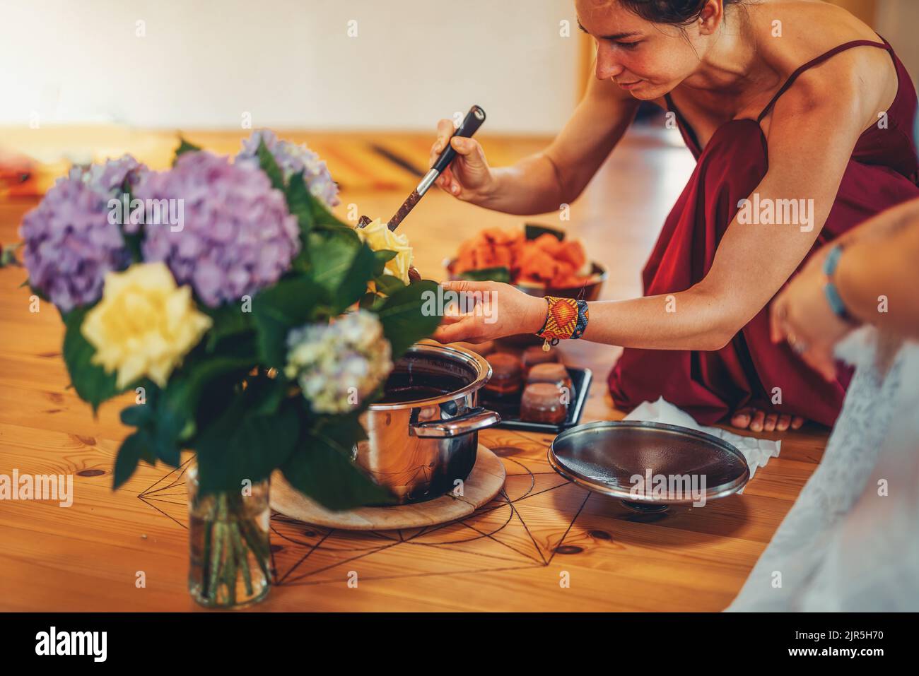 Cacao ceremony, heart opening medicine. Ceremony space Stock Photo - Alamy